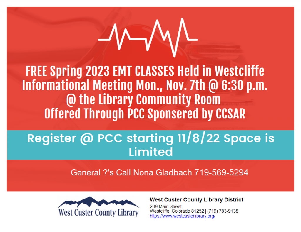 Free EMT Spring Class | West Custer County Library District