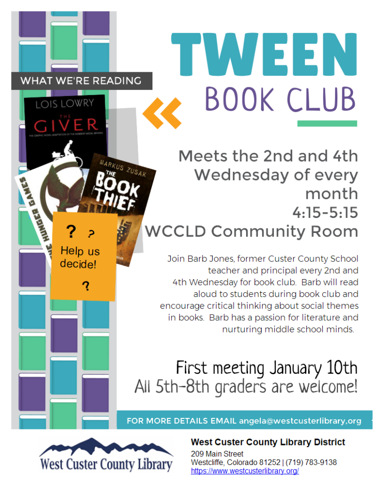 Tween Book Club | West Custer County Library District