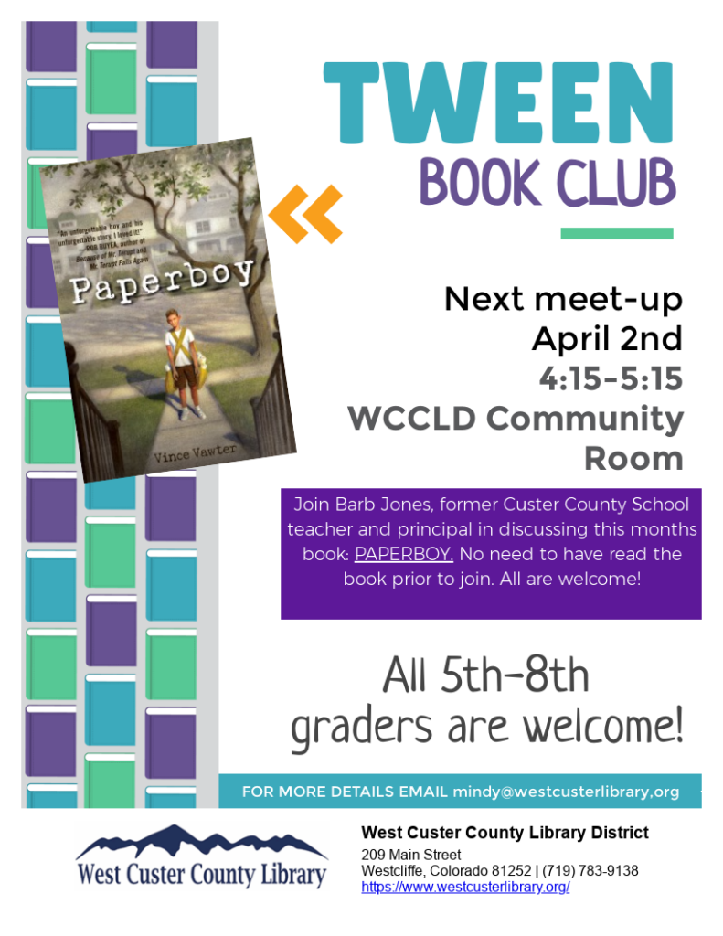 Tween Book Club | West Custer County Library District