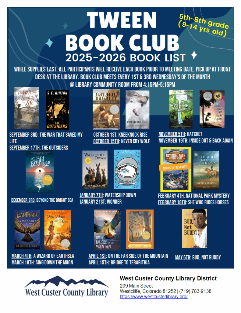 Tween Book Club | West Custer County Library District